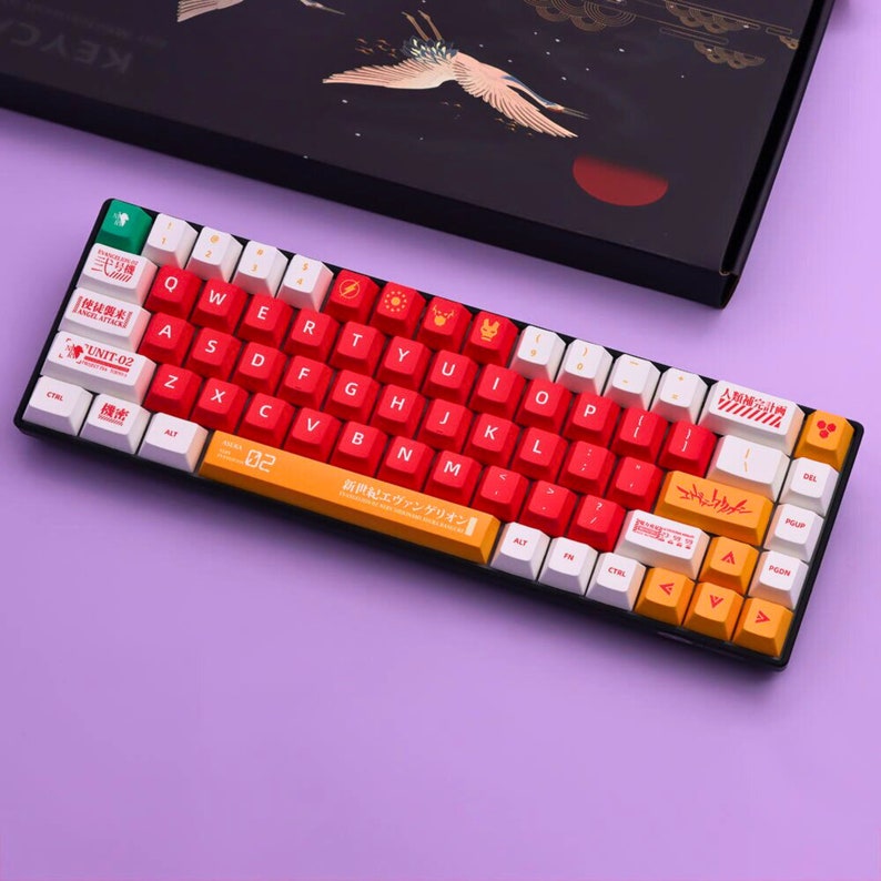 Eva Unit-02 Custom Keycap Set, Cherry MX Keycaps, Gaming Keycaps, PBT ...