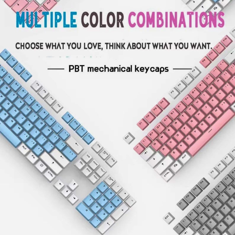 Sky Blue, Purple/pink Pastel Minimalistic Keycap Keyboard Set, Cherry ...