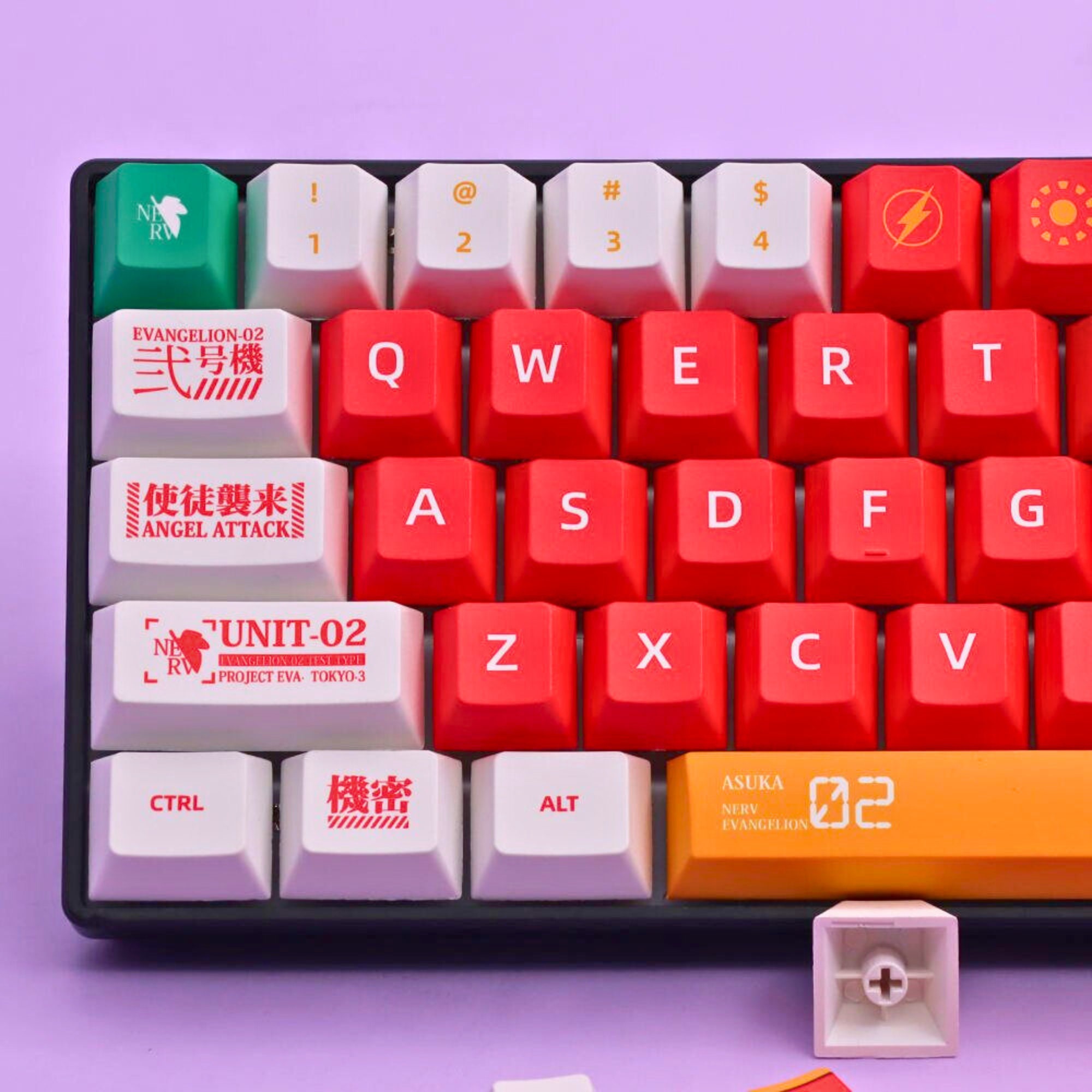 Eva Unit-02 Custom Keycap Set, Cherry MX Keycaps, Gaming Keycaps, PBT ...