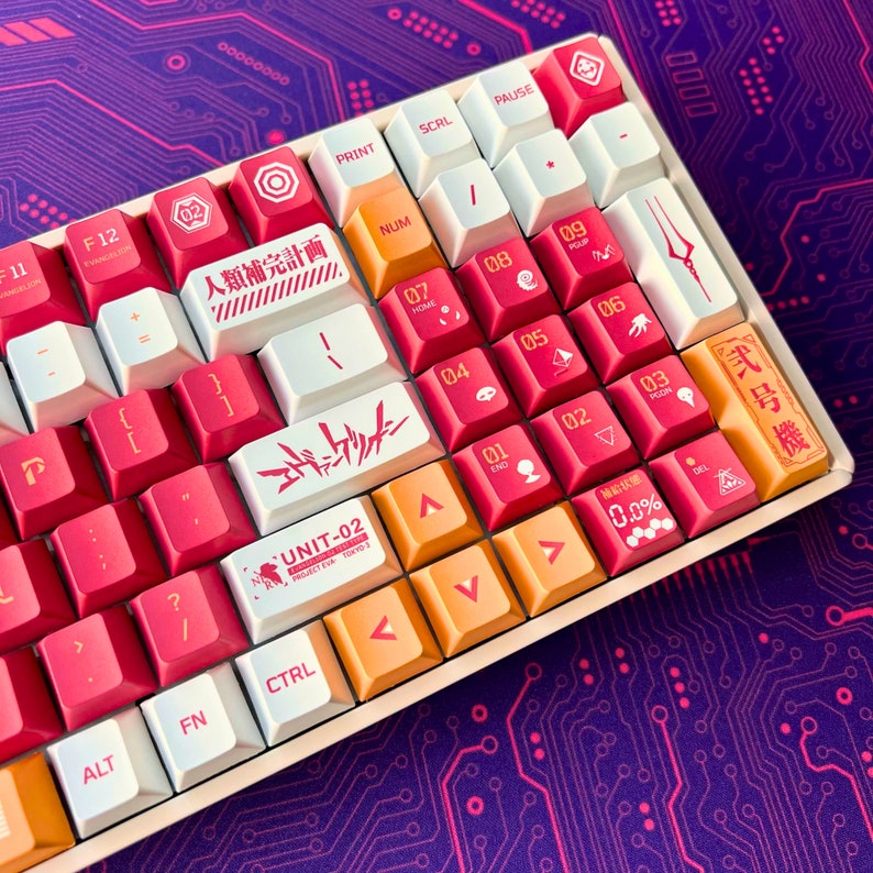 Eva Unit-02 Custom Keycap Set, Cherry MX Keycaps, Gaming Keycaps, PBT ...