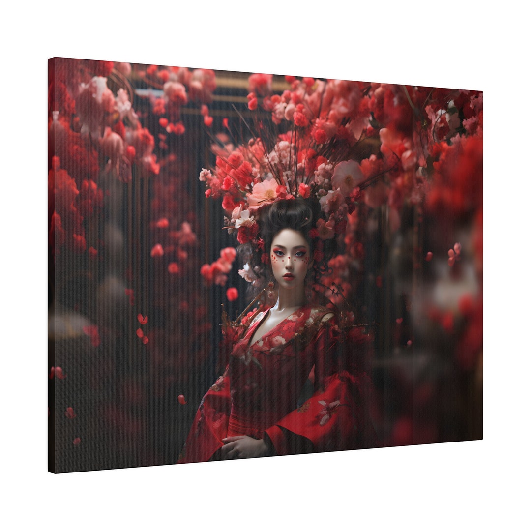 Geisha Canvas Japanese Beauty Red Kimono Cherry Blossoms Gift for ...