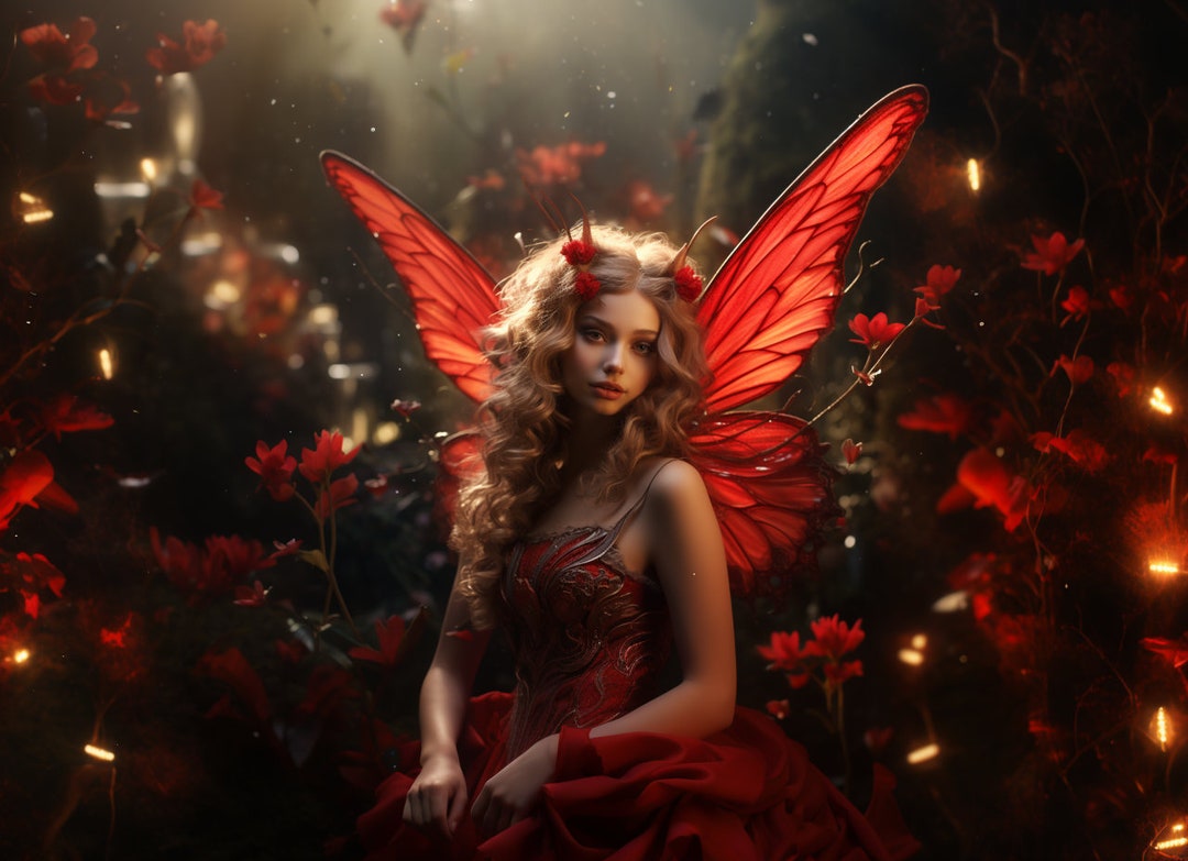 Red Fairy Ai Art Puzzle Dreamy Vibe Gift for Artlover Lovely Fantasy ...