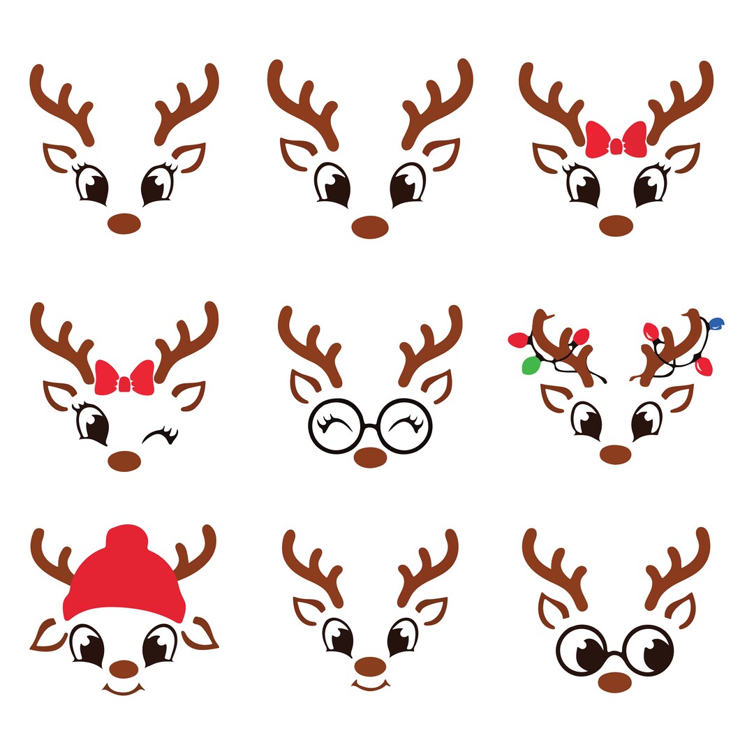 Christmas Reindeer Faces SVG PNG Bundle Girl Reindeer SVG - Etsy Canada