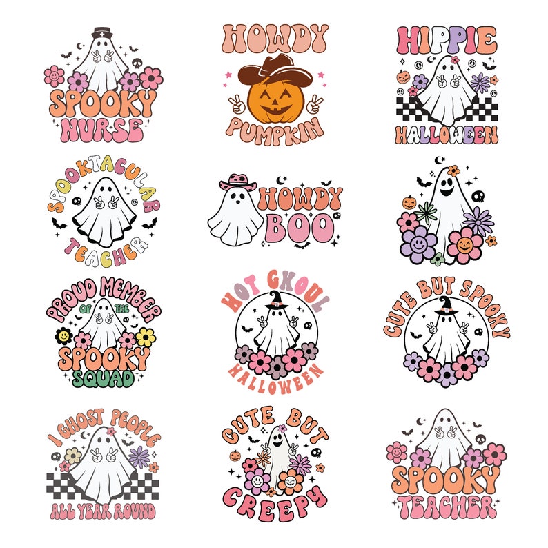 Retro Halloween Bundle PNG SVG, Halloween Vector, Ghost PNG Svg ...