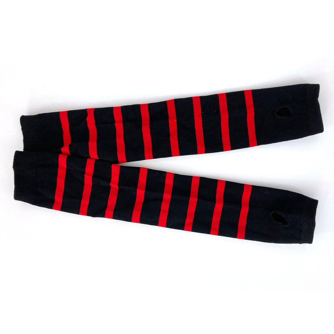 Long Arm Warmer Fingerless Gloves, Black Red Stripe - Etsy