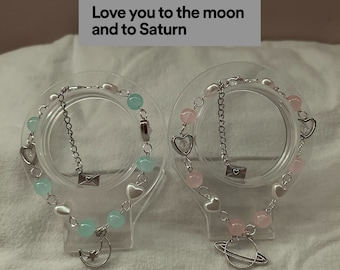 Moon and Saturn Friendship Bracelets Folklore Bracelets Beaded Bracelet Taylor Swift Charm ...