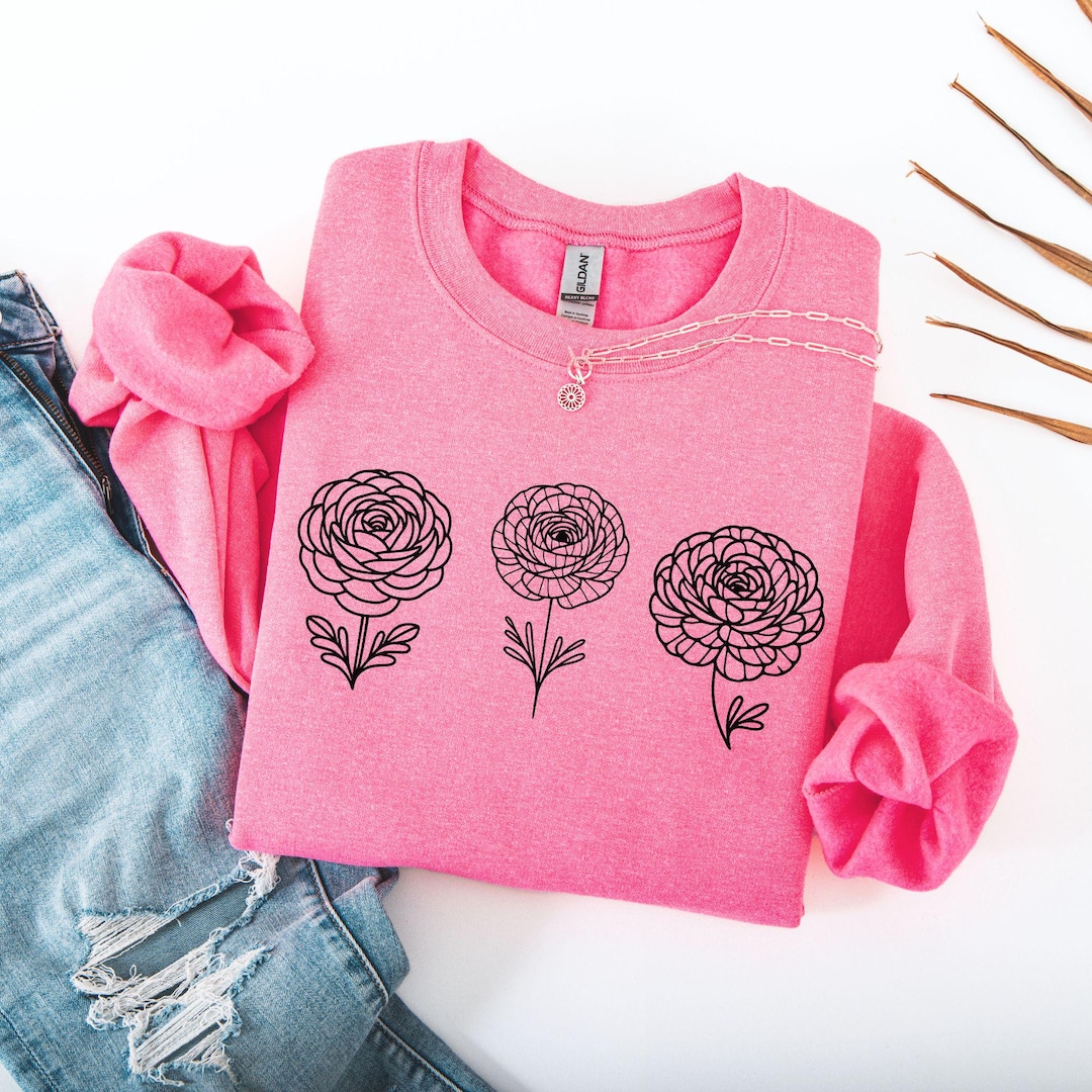 Ranunculus Sweatshirt, Floral Cottagecore Jumper, Botanical Pullover ...