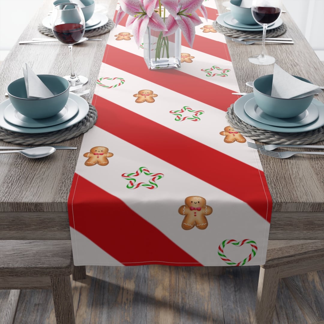Gingerbread Man Candy Canes Table Runner, Red and White Stripes ...