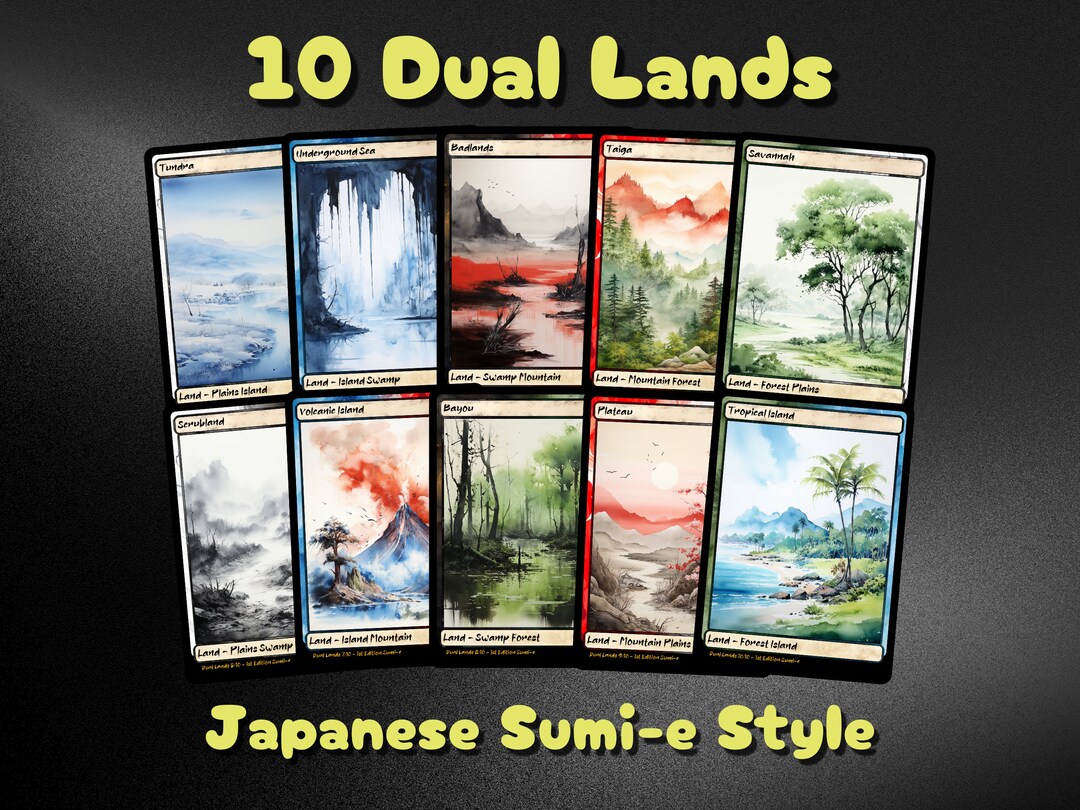 Custom Magic the Gathering Dual Lands Japanese Sumi-e Art Style set of ...