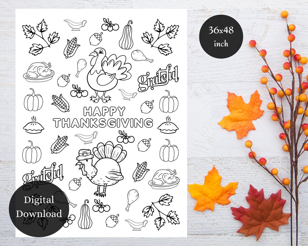 Coloring Poster Thanksgiving Coloring Poster Thanksgiving - Etsy