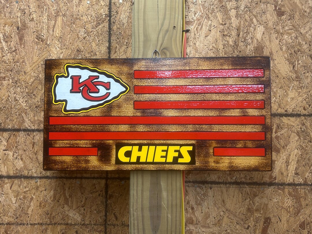 Custom Kansas City Chiefs NFL Team Rustic Flag Wall Decor: Burnt ...