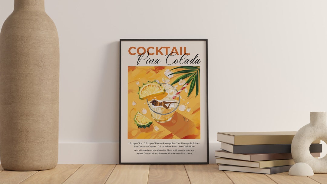 Pina Colada Cocktail Print / Pina Colada Recipe Poster / Home Kitchen ...