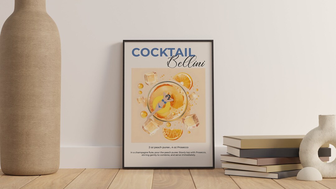Bellini Cocktail Print / Bellini Recipe Poster / Home Kitchen Bar Wall ...