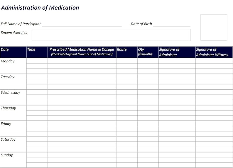 Administration of Medication Form Template - Etsy
