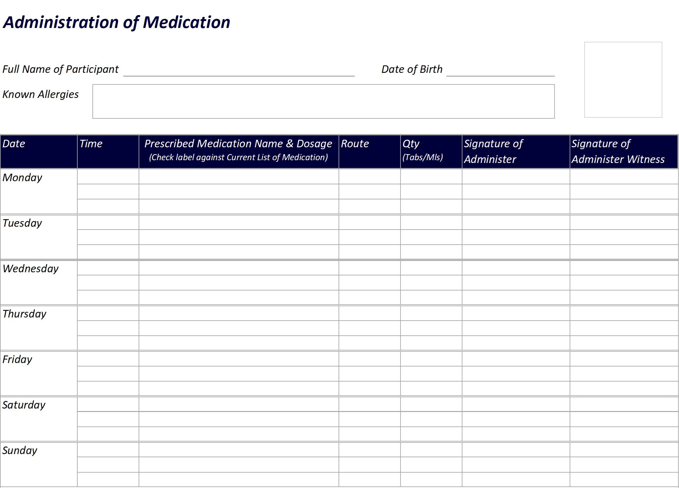 Administration of Medication Form Template - Etsy