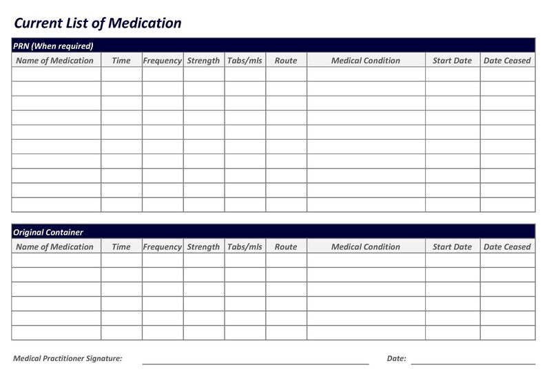 Current List of Medication Template - Etsy