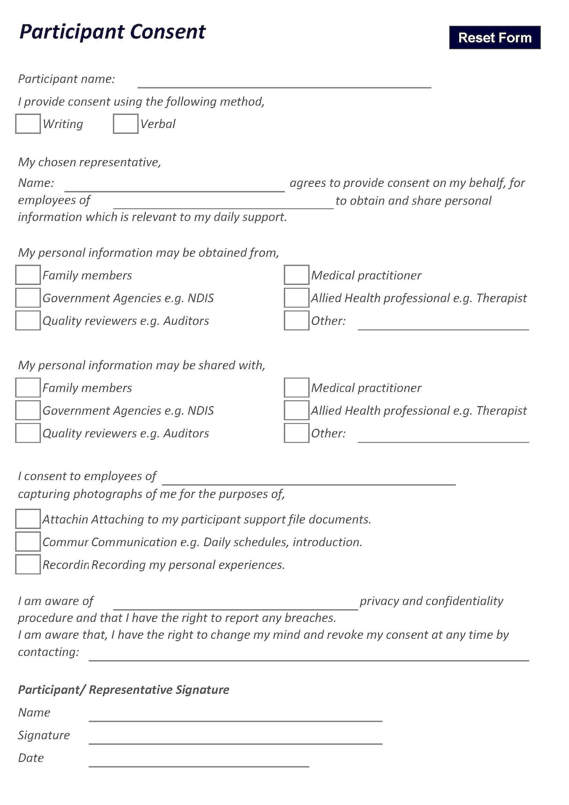 Participant Consent Form Template - Etsy