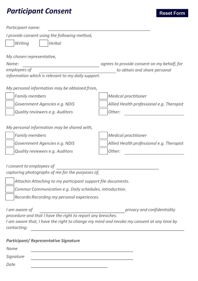 Participant Consent Form Template - Etsy