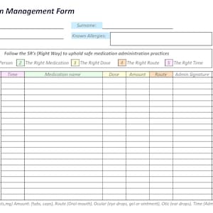 Medication Management Form Template - Etsy