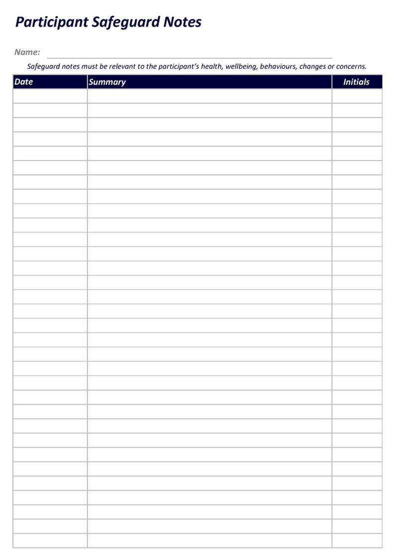 Participant Safeguard Notes Template - Etsy