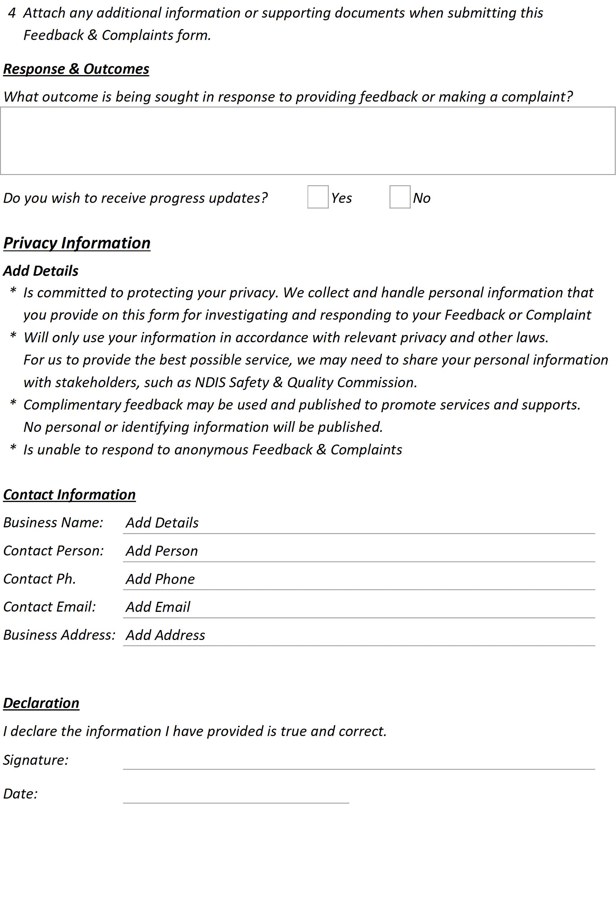 Feedback & Complaints Form Template - Etsy