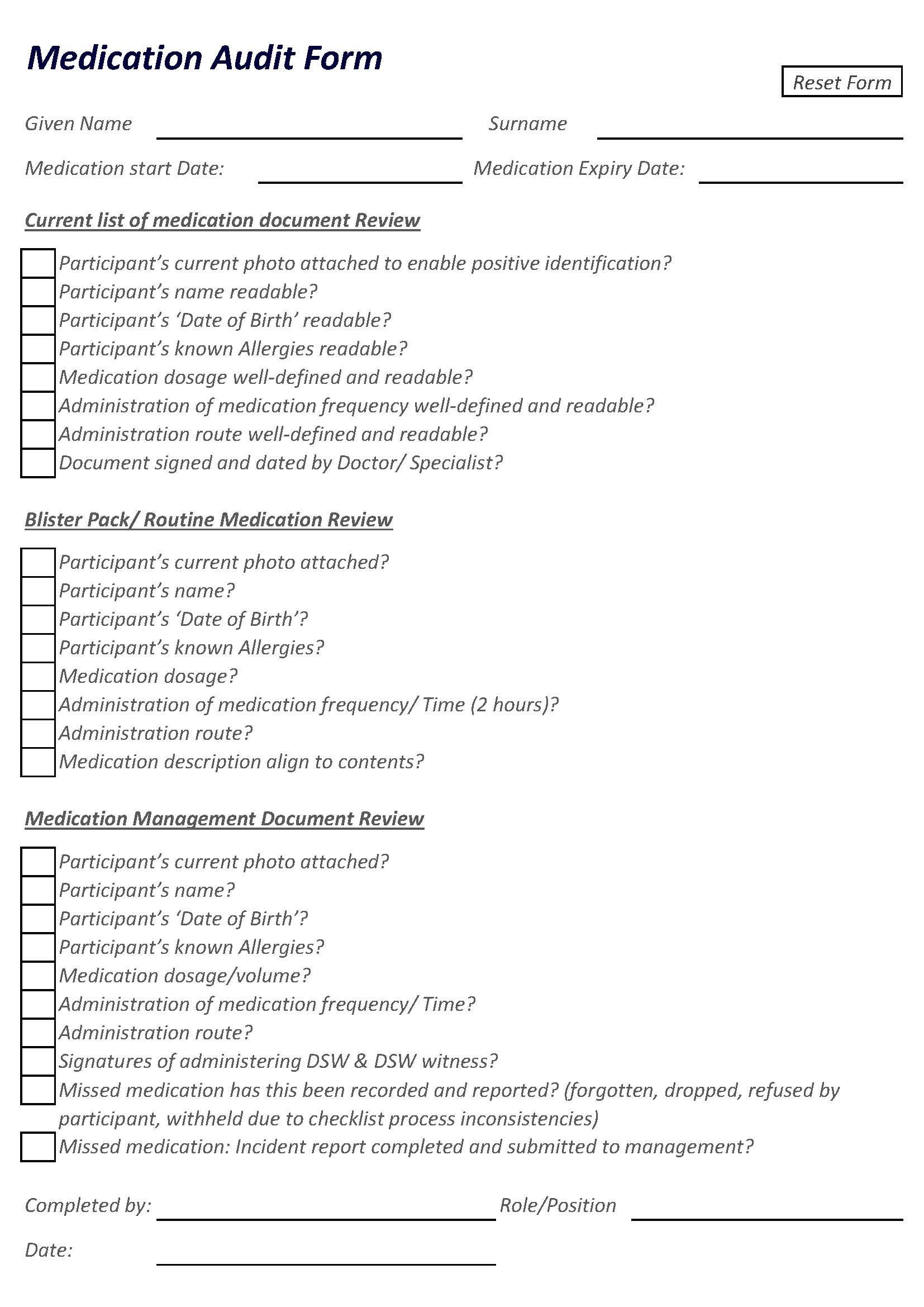 Medication Audit Form Template - Etsy