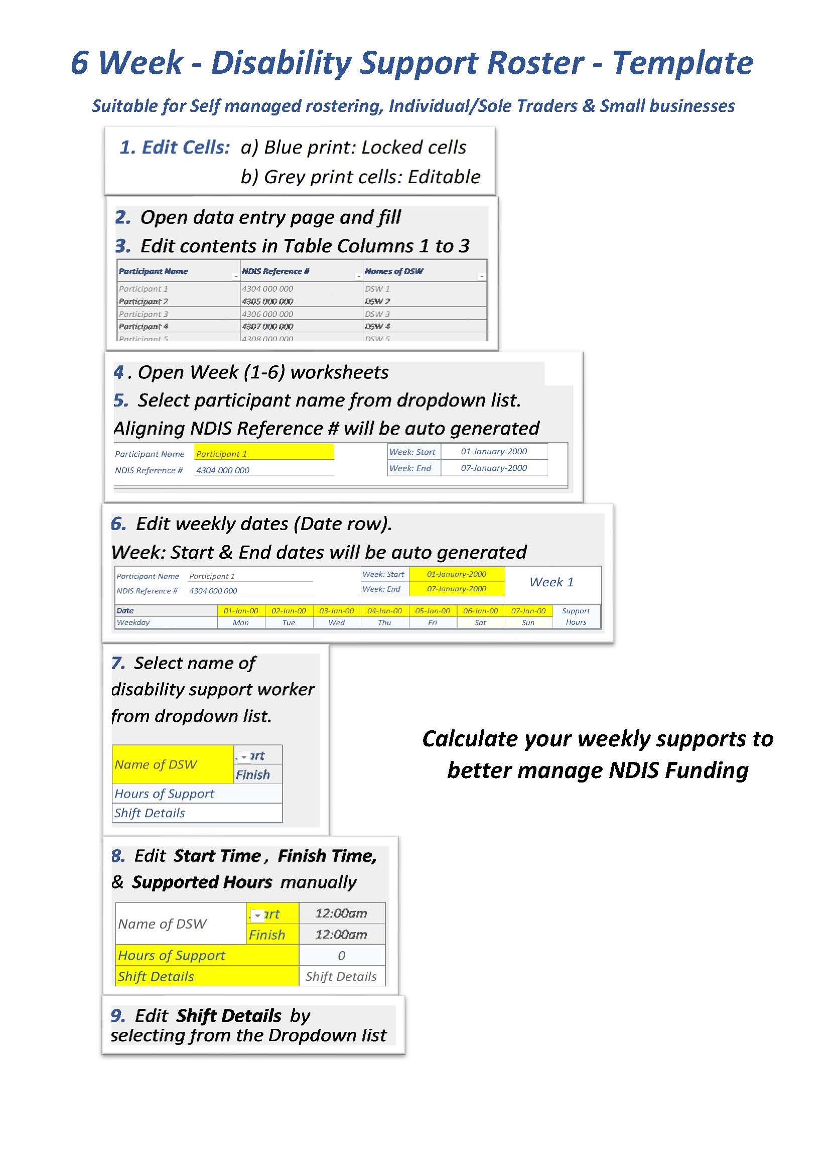 6 Week - Disability Support Roster Template - Etsy
