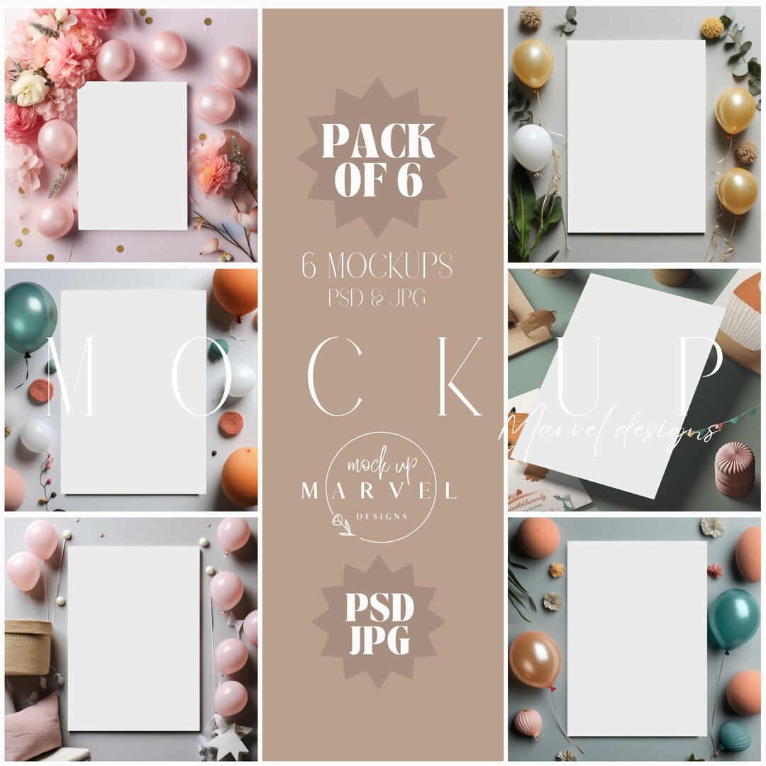 6 Birthday Invitation Mockups | Kids Invite Mockups | Party Invitation ...