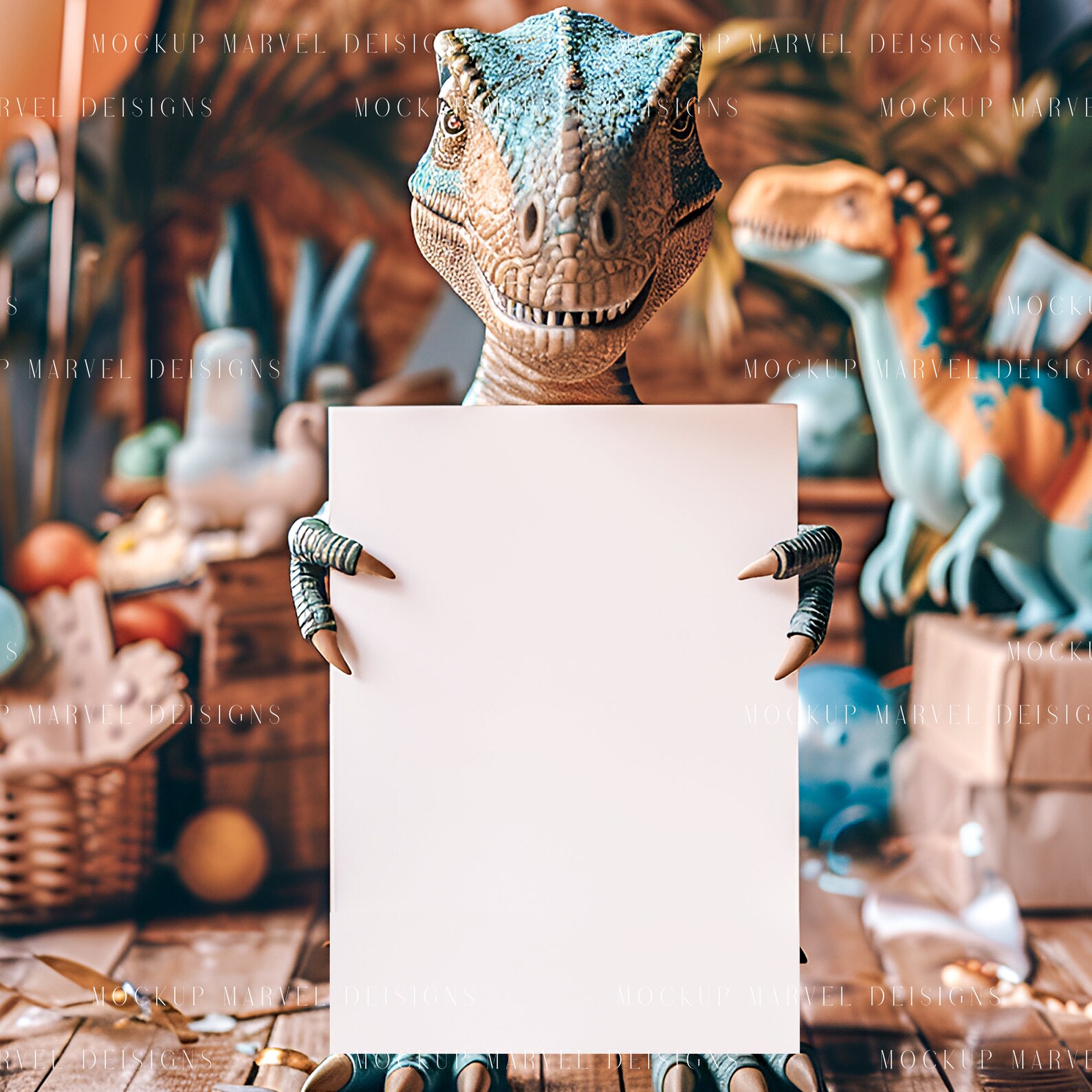 Dinosaur Invitation Mockup, Kids Birthday Invite Mockup, Themed Party ...