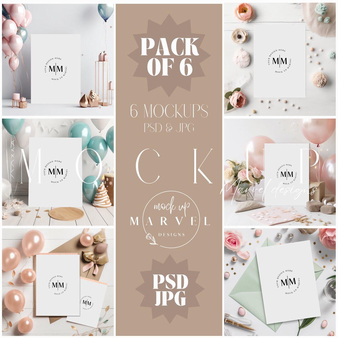 Birthday Invitation Mockup Bundle: Party Invite PSD & JPG (digital ...