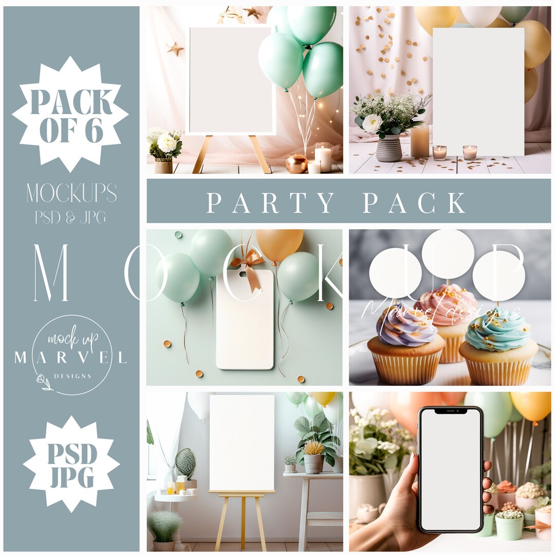Birthday Invitation Mockup Bundle, Party Pack, 5x7 Card Mockup, Sign ...