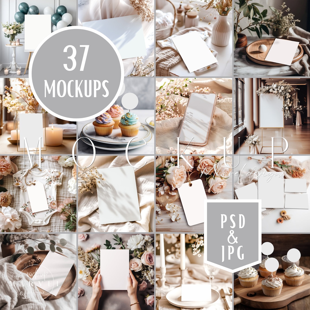 Invitation Mockup Bundle, Wedding Mockup, Table Number Mockup, 5x7 Card ...
