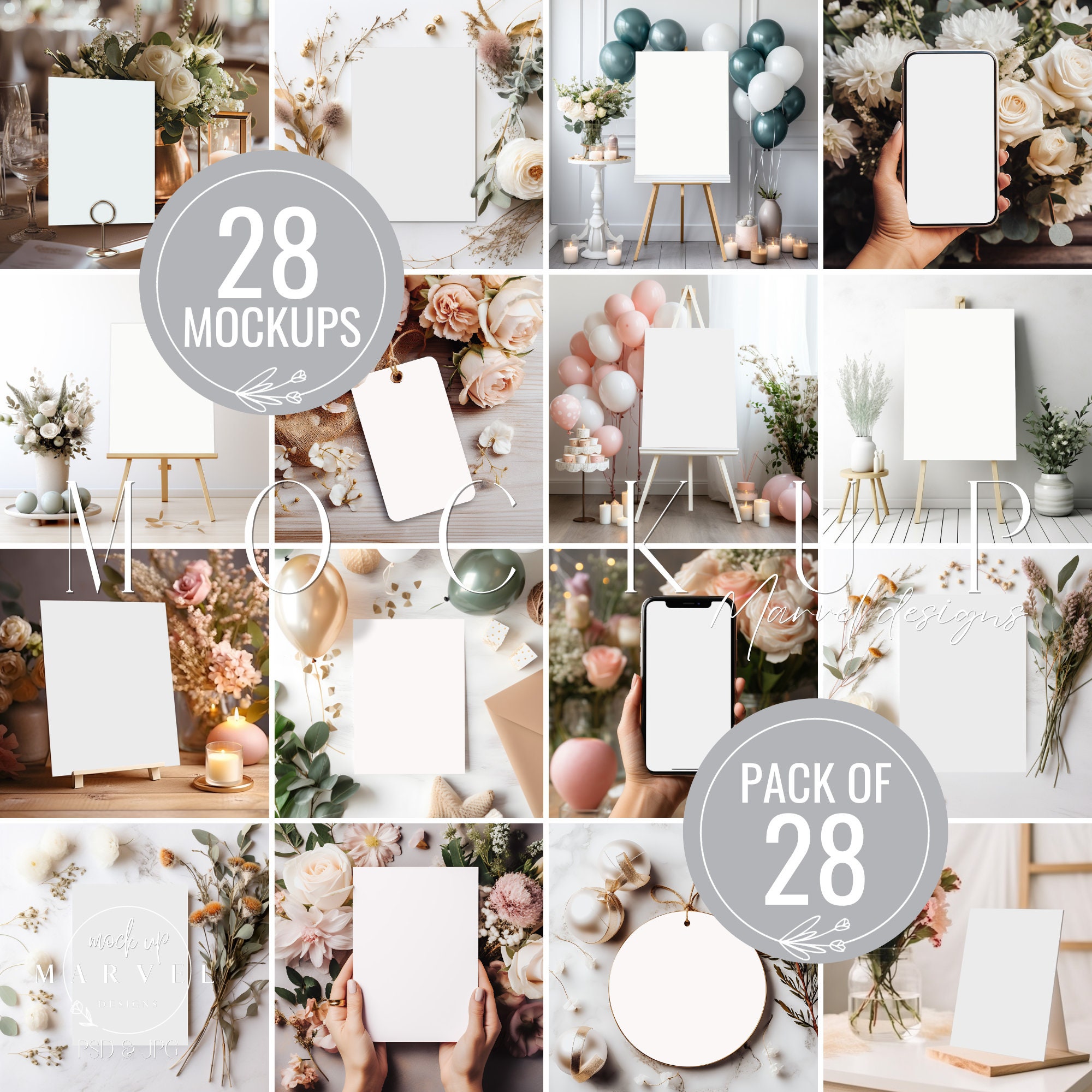 Invitation Mockup Bundle, Wedding Mockup, Birthday Invite Mockup, Table ...