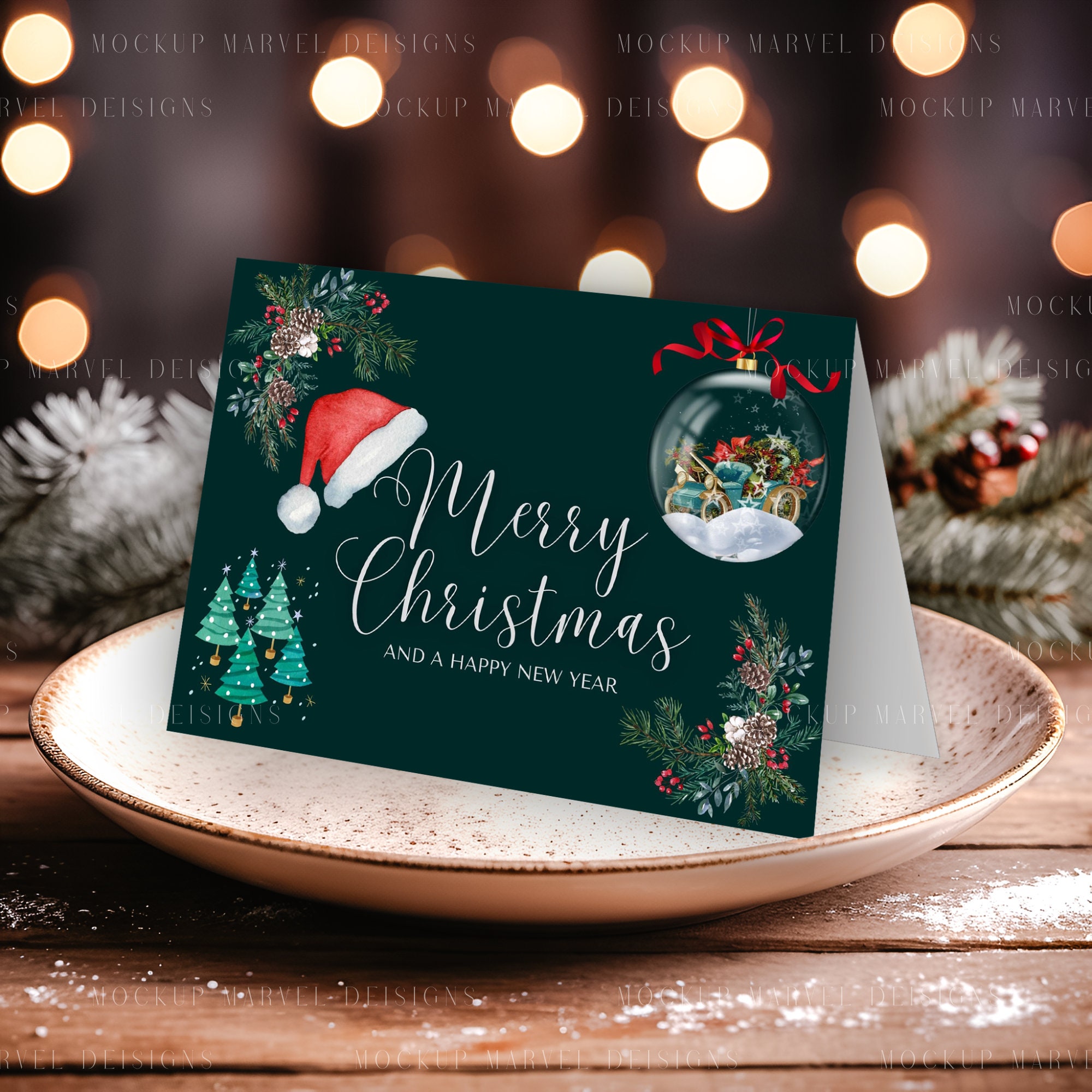 Folded Holiday Card Mockup, Christmas Mockup, Winter Mockup, Greeting ...