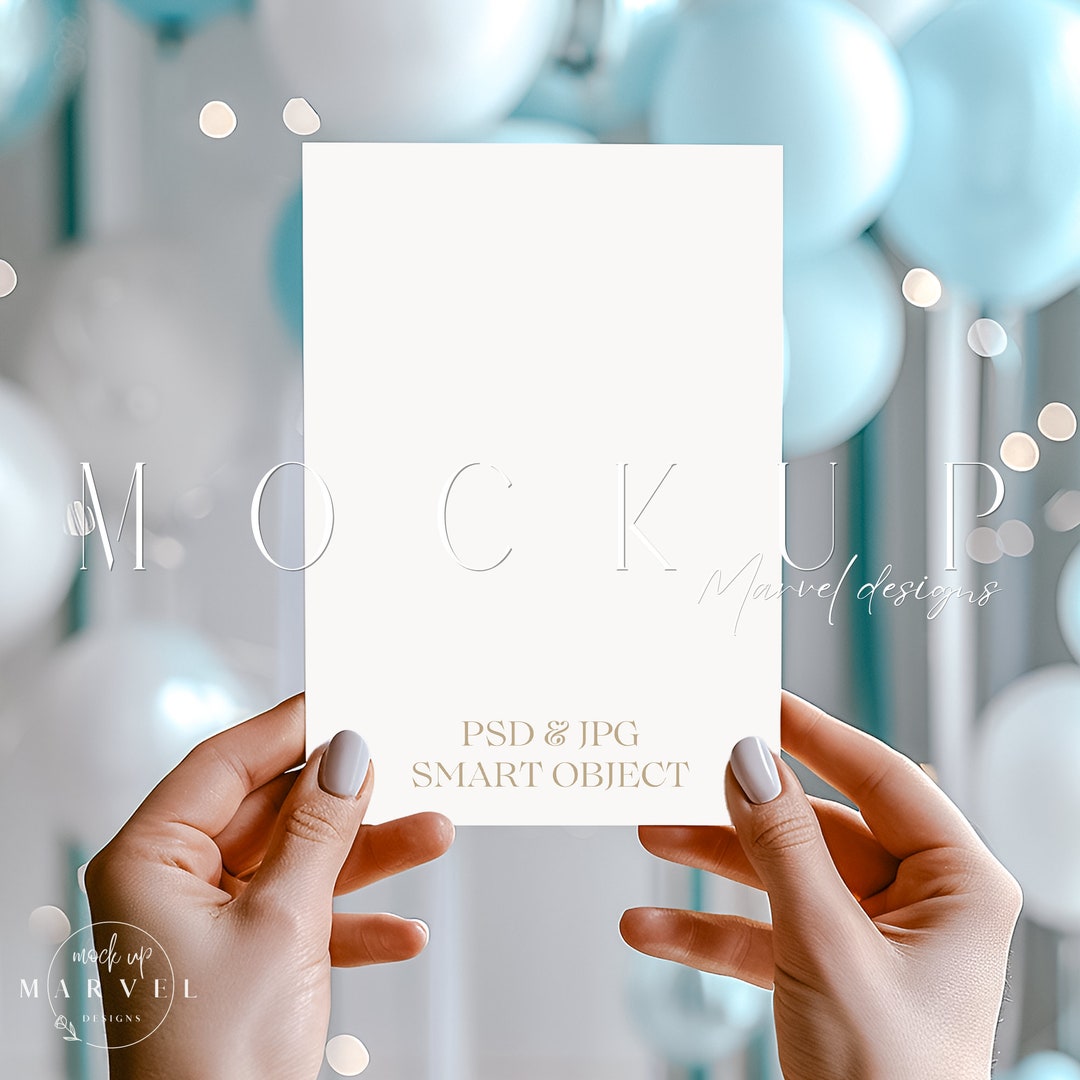 Invitation Mockup With Hands Kids Invite Mockup Card 7X5 Hand Holding ...