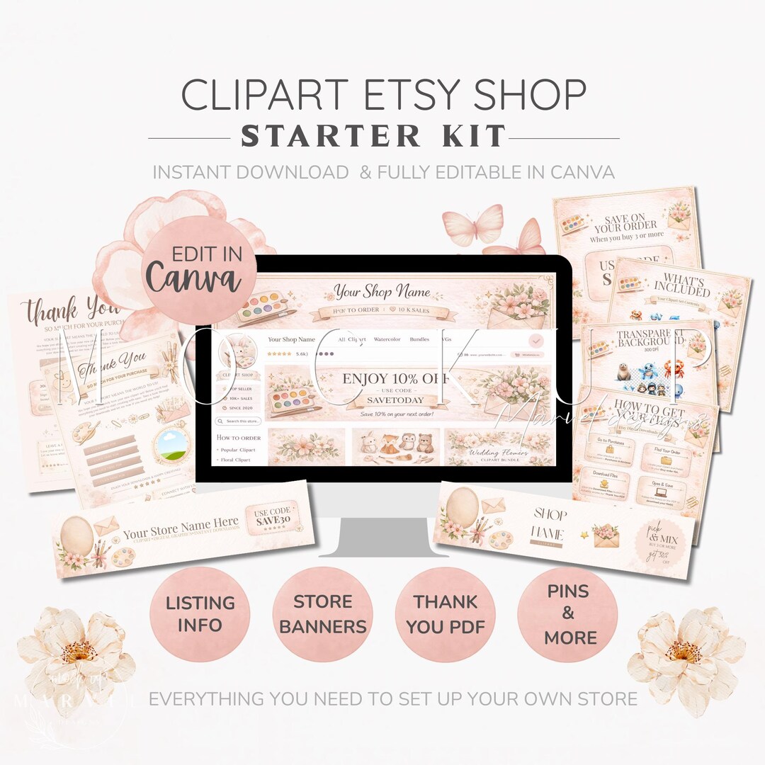 Clipart Seller Starter Kit, Store Branding Kit for Clipart, Mockups ...