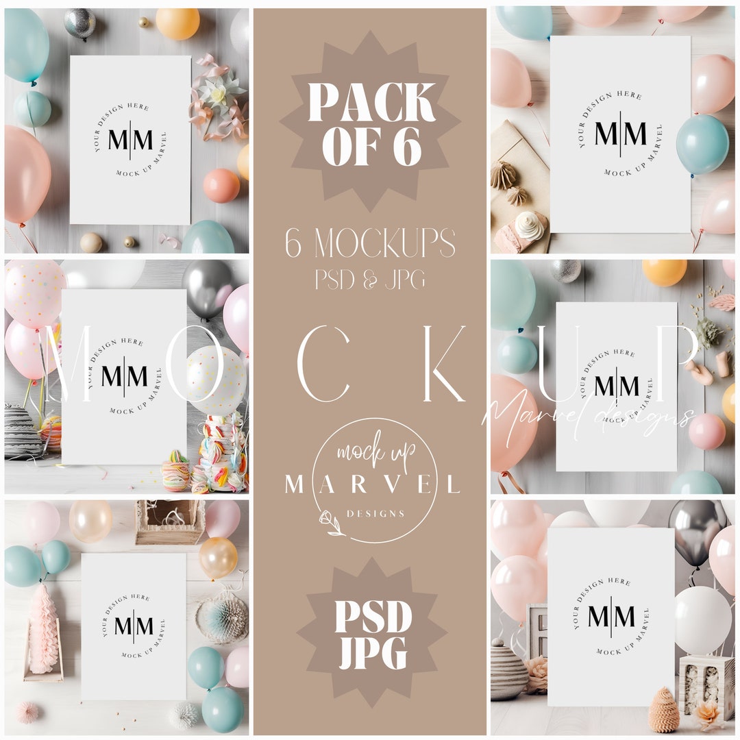 6 X Birthday Invitation Mockups | Kids Birthday Invitation Mockup ...