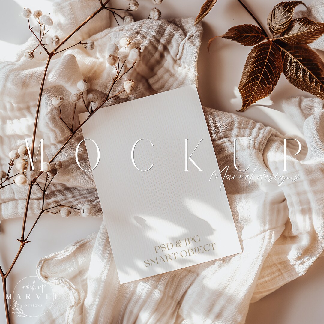 Greeting Card Mockup | 5X7 Boho Mockup | Double 5X7 Invitation Mockup ...