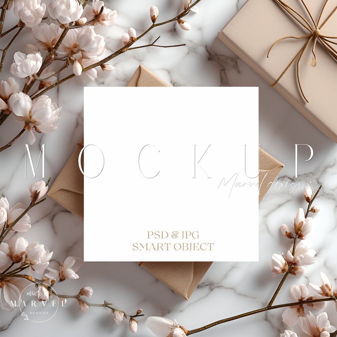 Square Invitation Mockup, Wedding Card Mockup, White Birthday ...