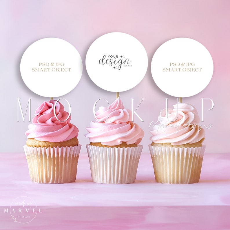 Cupcake Topper Mockup 3 Cupcakes Mockup Vanilla Cupcakes Mockup Styled ...