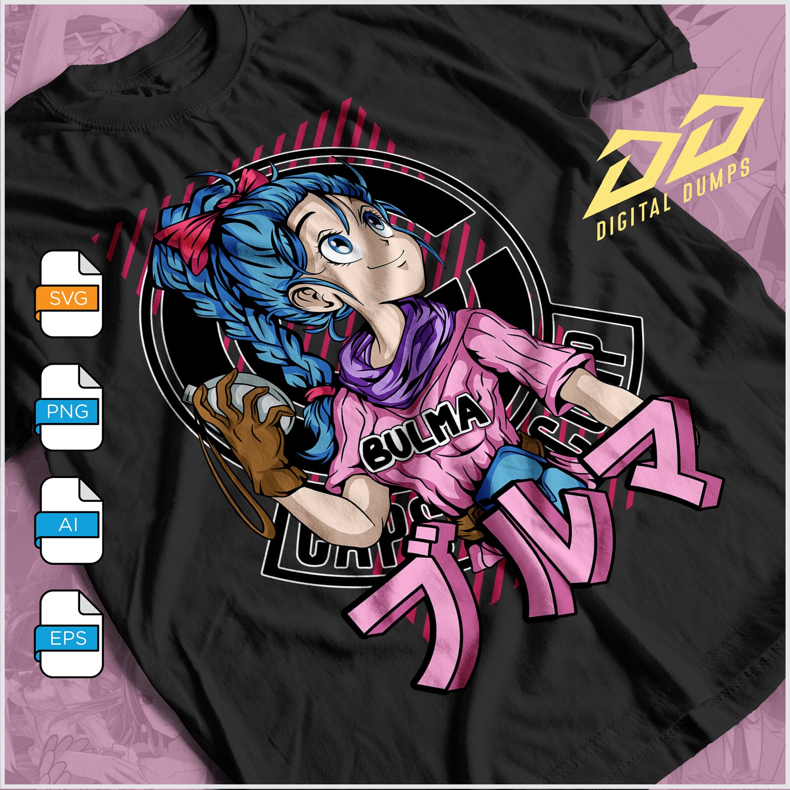 Bulma Dbz Premium Anime Vector File, Ready for DTF, DTG, Sublimation ...