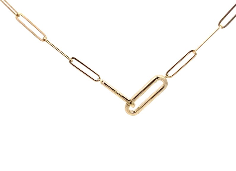 Trendy Paperclip Diamond Necklace/ 14k Solid Yellow Gold Natural ...