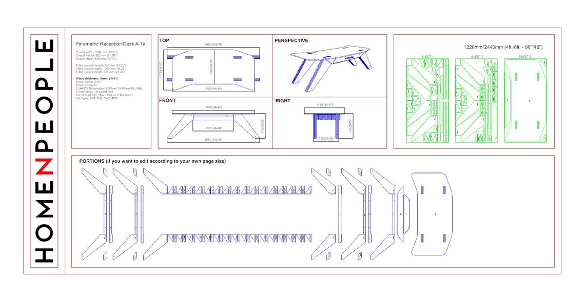 Parametric Reception Desk A-6 / Cnc Files for Cutting / Wooden Office ...