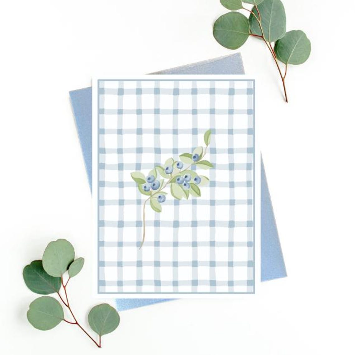 Hand Embellished Greeting Card: Blueberry Original Watercolor Art (4 1/ ...