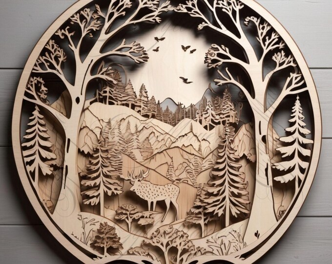 Laser Cut Forest Mountain Scene | 3D Layered PNG (digital Download ...