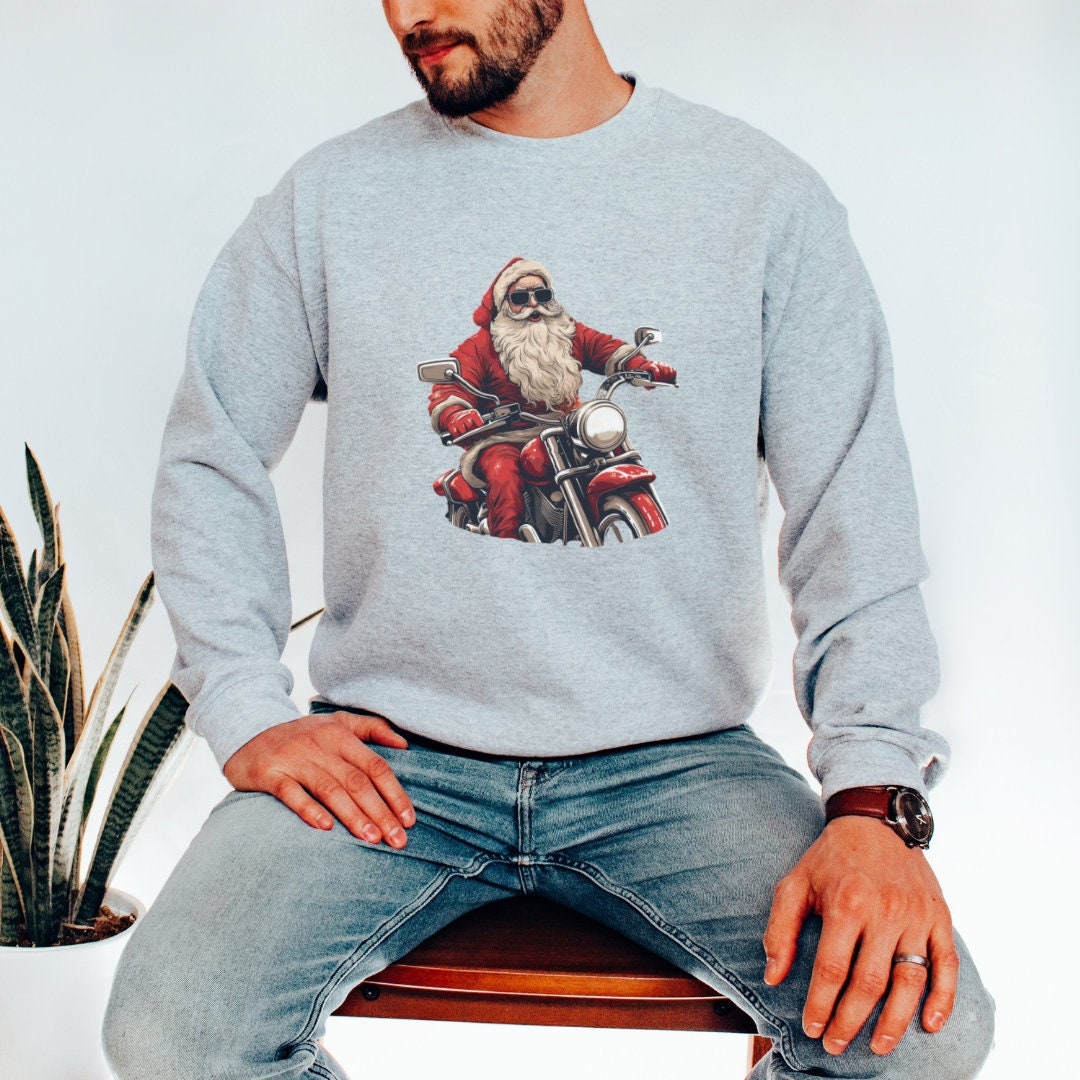Biker Santa Claus Riding Motorcycle Christmas Sweatshirt, Santa Claus ...
