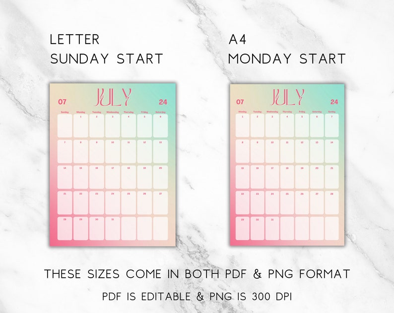 Editable July 2024 Calendar Printable, Retro Groovy July 2024 Printable ...