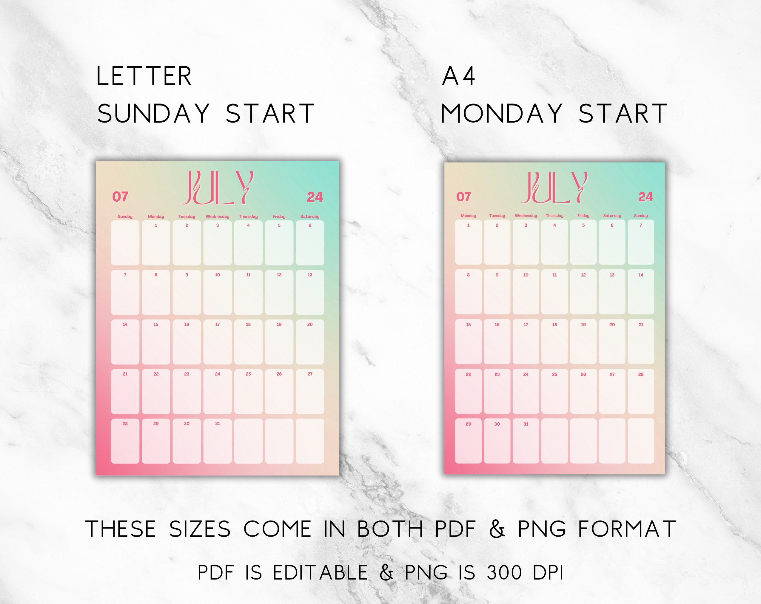 Editable July 2024 Calendar Printable, Retro Groovy July 2024 Printable ...