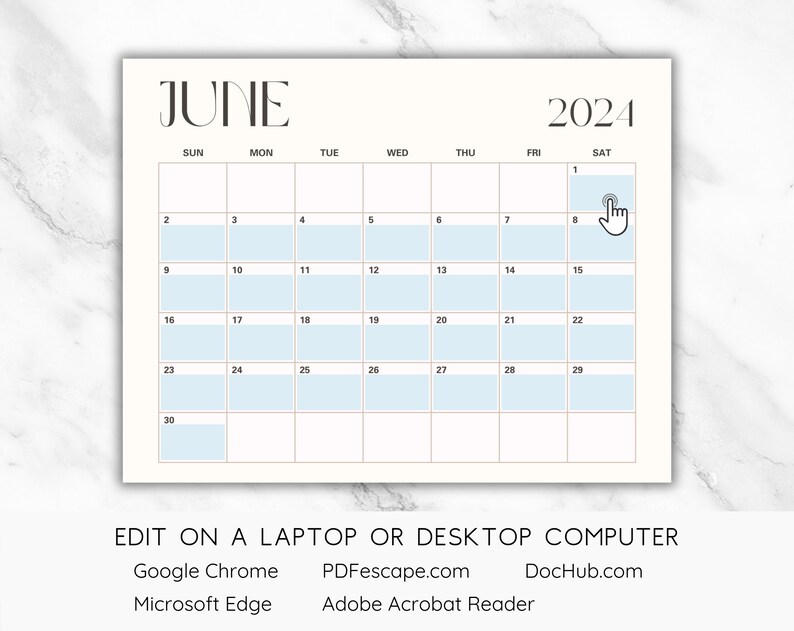 Editable June 2024 Calendar Printable, Simple Modern June 2024 ...
