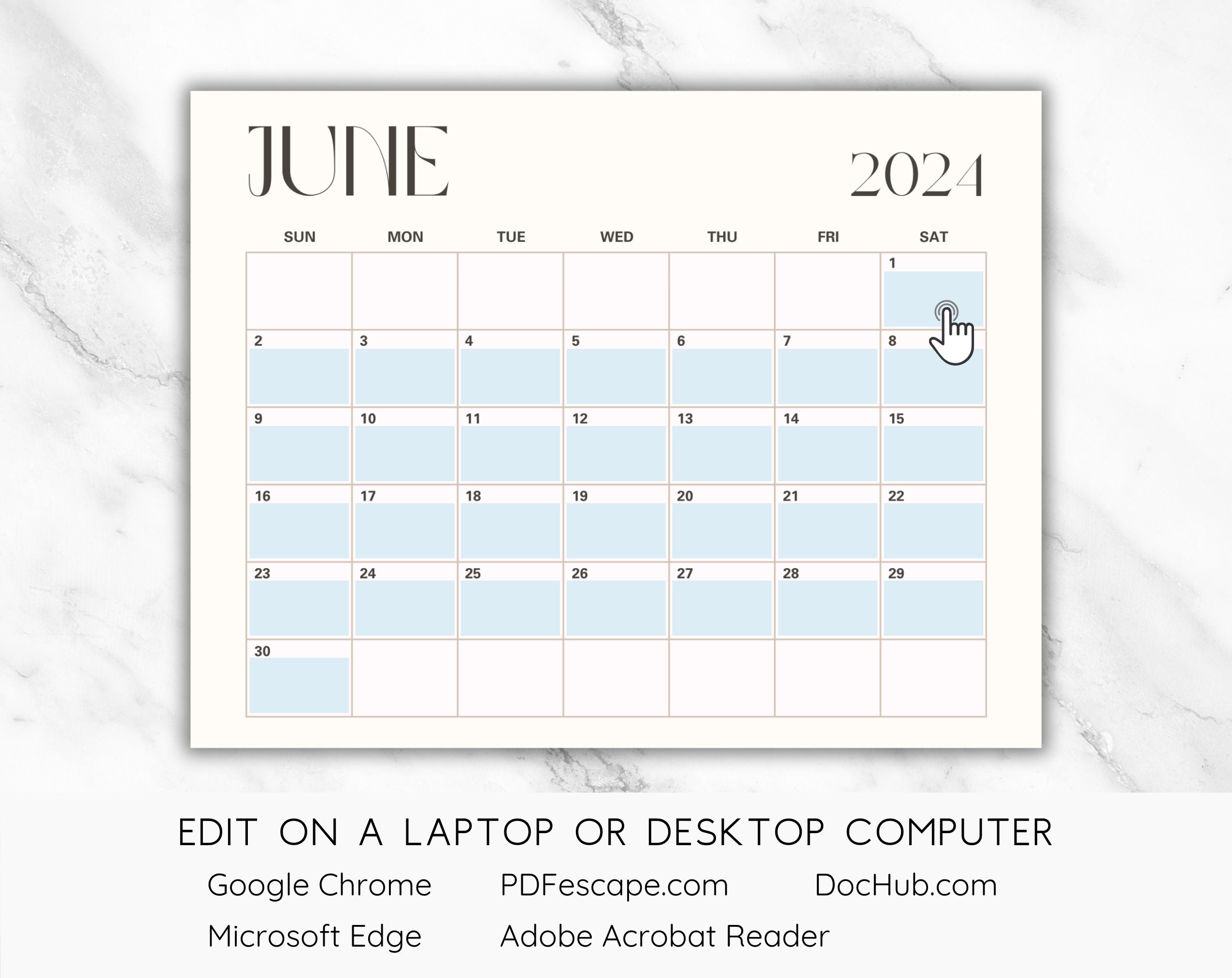 Editable June 2024 Calendar Printable, Simple Modern June 2024 ...